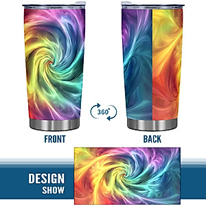 QWEUIOP 20oz Insulated Travel Coffee Mug Abstract Rainbow Coloured Tie Dye Pattern Stainless Steel Tumbler with Lid Double Wall Vacuum Coffee Cup For Hot and Cold Drinks14202