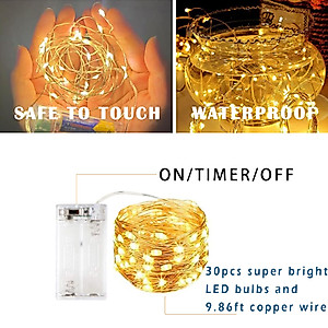 4 Pack LED Fairy Lights Battery Operated with Timer,3M 30 LED Firefly Lights Copper Wire Mini Twinkle String Lights,for Bedroom,Christmas,Wedding Decorations,Warm White