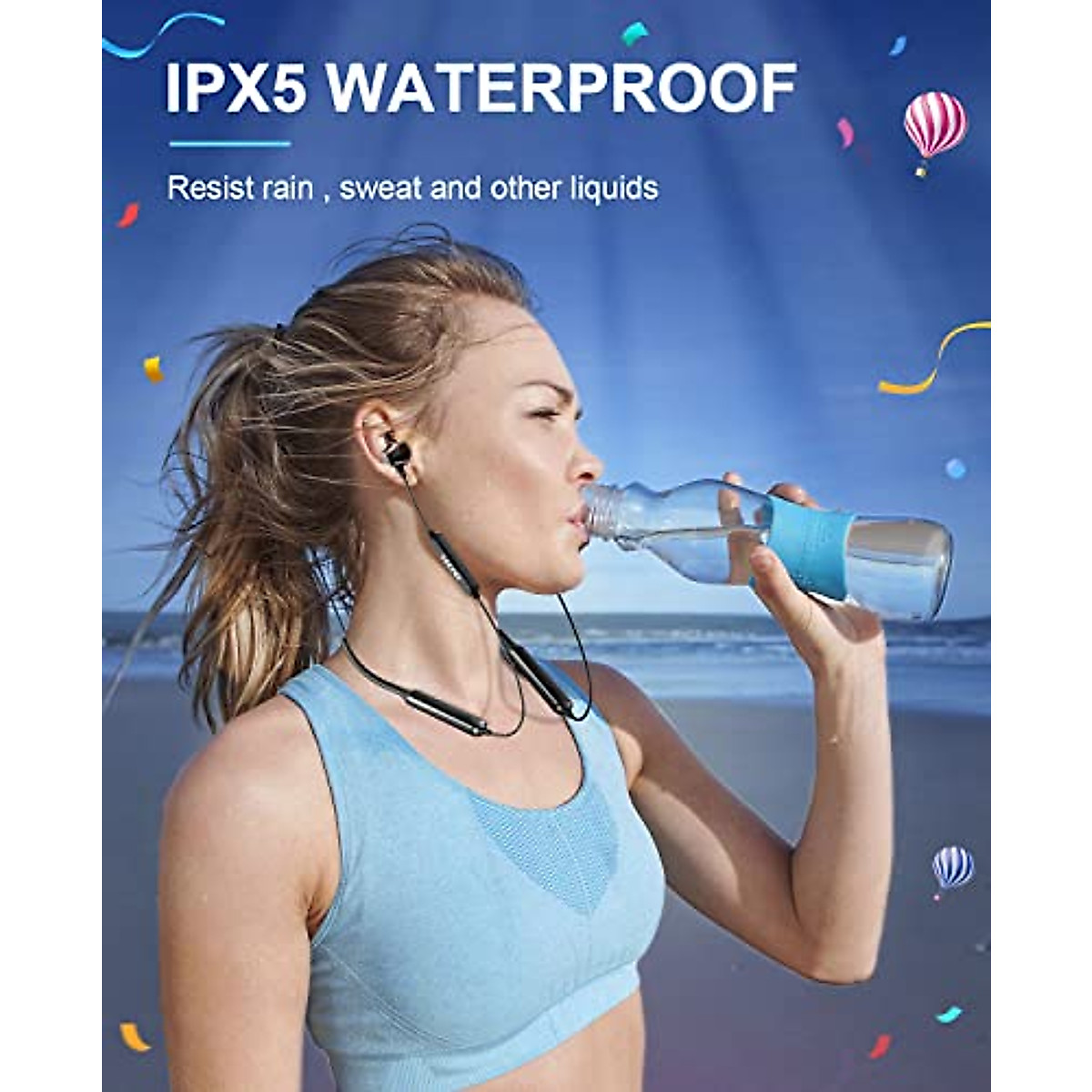 Tecno B1 Bluetooth Headphones, Bluetooth Earbuds Wireless with 38Hrs Playtime, Wireless Bluetooth Headphones for Sports, Sweatproof & IPX5 Waterproof Wireless Headphones（Black）