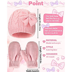 SATINIOR 6 Pieces Baby Winter Hats Infant Winter Warm Knitted Hat Gloves Set Toddler Beanie Mitten Gloves Set Newborn Baby Classic Beanie Warm Knitted Hats with Bow, Gray, White and Pink