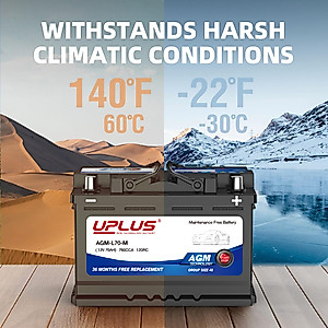 UPLUS BCI Group 48 Car Battery, AGM-L70-M Maintenance Free 12V 70Ah Premium AGM Batteries H6 L3 Automotive Battery, 760CCA, 80RC
