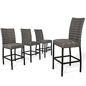 Ulax Furniture Outdoor Bar Stools Patio Wicker Padded Chairs, Set of 4