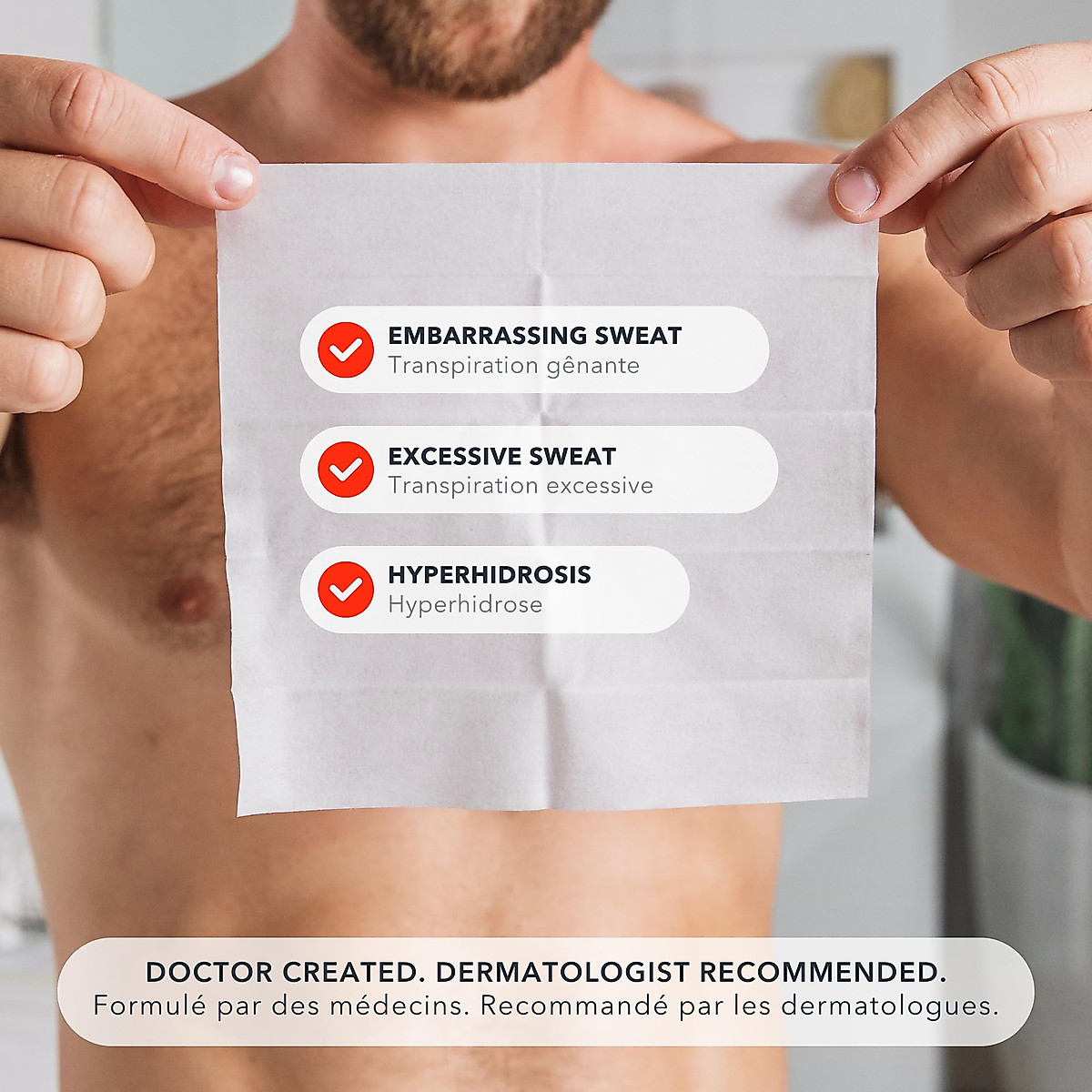 SweatBlock Antiperspirant Body Wipes | Clinical Strength | All-Day Sweat Protection for Body, Hands, Feet & Underarms | Hyperhidrosis Treatment for Men & Women | XL, Unscented, 10-Pack