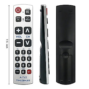 LuckyStar Big Button Universal Remote Control A-TV2, Initial Setting for Lg, Vizio, Sharp, Zenith, Panasonic, Philips, RCA - Put Battery to Work, No Program Needed