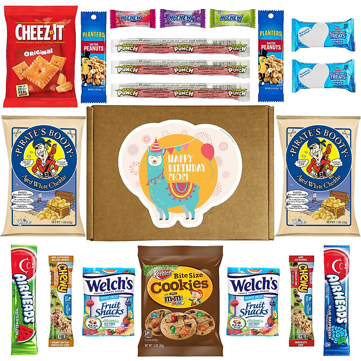 Hangry Kit Birthday Snack Box for Mom - (20 count) Happy Birthday Gift Basket Care Package - Contains Birthday Snacks, Cookies, Chips, Candy. Party Variety Gift Box. (Mom)
