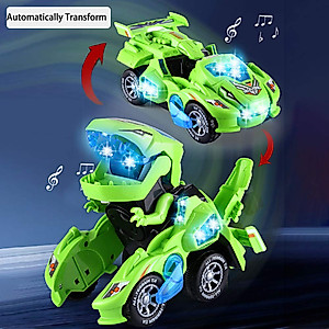 Transforming Dinosaur Toys,Transformer Toys for Kids Car for Boys Age 3-5 Dino Car Dinotrux Toys for Kids with LED Light & Music Automatic Transform for Kids Toddlers Birthday Gifts(Green)