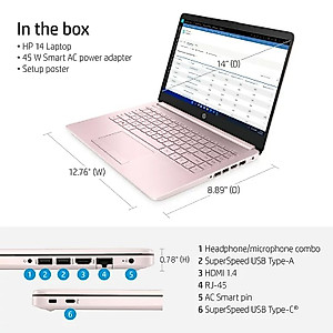 HP Stream 14-CF21 Laptop 2022 14” 1366 x 768 Display Intel Celeron N4120, 4-core, Intel UHD Graphics, 4GB DDR4, 64GB SSD, Wi-Fi 5, Bluetooth 5,Office 365 Personal 1-Year Subscription Windows 11 Home