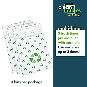 Clean Cubes 30 Gallon Multi-Liner Disposable Trash Cans (3-Pack). Reusable Garbage and Recycling Bins for Parties, Events, and More (Recycle Pattern - 30” Height x 17” Width x 14” Depth) (Recycle)