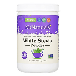 NuNaturals White Stevia Powder, Plant-Based Sugar Substitute, Zero Calorie Sweetener, 12 oz