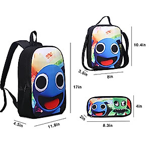 ZORRET Blue Friend Backpack For School Bookbag For Kids & Boys & Teen Girls 3 Pc Set Rucksack With Lunch Box & Pencil Case Kawaii Cute Waterproof Laptop Trave Backpack (17 Inch)