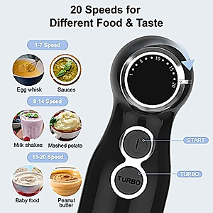 Immersion Blender XMIX, 4-in-1 Immersion Hand Blender 20 Speed & Turbo, Electric Stick Blender Stainless Steel with Beaker, Whisk, Chopper for Baby Food, Soup Blender Handheld