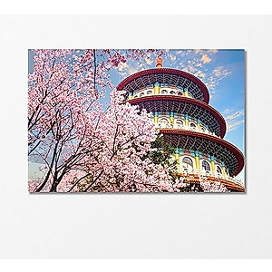 Tianyuan Temple with Sakura Blossom Taiwan Canvas Print 1 Panel / 36x24 inches