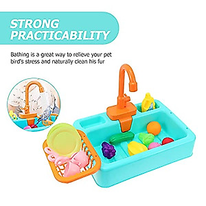 balacoo Small Bird Toys Parrot Bath Tub with Faucet Automatic Bath Box Water Dispenser Bird Shower Feeder Sink Playing Toy for Small Parrot Budgie Parakeet Canary Macaw Children Toys