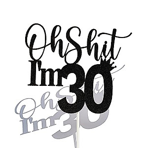 30th Birthday Cake Topper, Happy 30th Birthday Cake Decorations, 30 and Fabulous, Cheers to 30 Years, Funny 30th Birthday Party Decorations Black Glitter