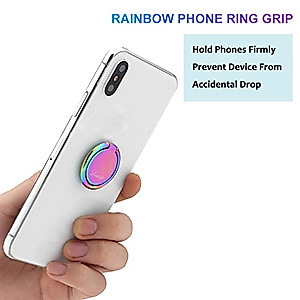 lenoup Rainbow Cell Phone Ring Stand Holder,Purple Multicolor Ring Grip Kickstand,360 Rotation Metal Finger Ring for Almost All Phones,Pad