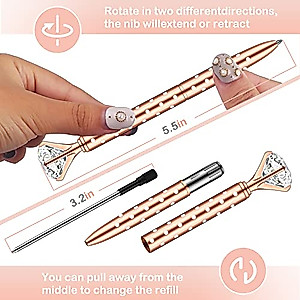 PASISIBICK 16 Pcs Rose gold Diamond Pens with Polka Dots-Bling Wedding Office Supplies Décor Gifts for Women Bridesmaid Coworkers Metal Ballpoint Pens with Black Ink (Rose Gold with White Polka Dots)