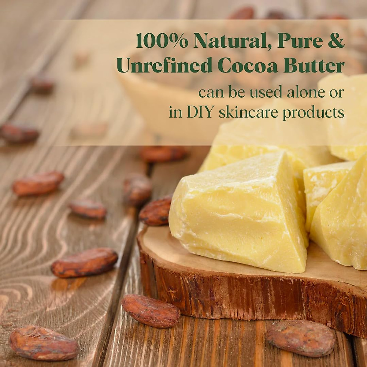 White Naturals Organic Cocoa Butter 1lb, Unrefined Raw Pure Natural, Face & Hair Moisturizing Butter to Deeply Hydrate Skin Use for DIY Whipped Body Butters, Lotions, Stretch Marks Cream 16oz
