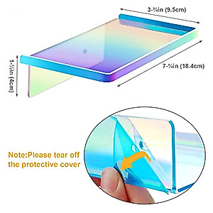NiHome Wall Mount Rainbow Iridescent Floating Shelf - Acrylic Ledge Shelf with Edge 7.2"x3.7" Multi-purpose Organizer for Bathroom, Kitchen, Bedroom, Office, Adhesive Screw Mount Options (Single Pack)