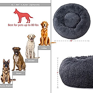 Round Dog Beds for Large Dogs Washable Shag Faux Fur Donut Cuddler 48 inches - Primarily Calming Anti Anxiety Soft Warm Pet Bed for Large Dogs up to 150 Pounds