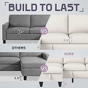 Yattem Convertible Sectional Sofa Couch：Modern L-Shaped Sofa Couches with Reversible Storage Ottoman & Side Storage Pockets - 3-Seat Beige Linen Sofa Couch for Living Room/Apartment/Studio/Small Space