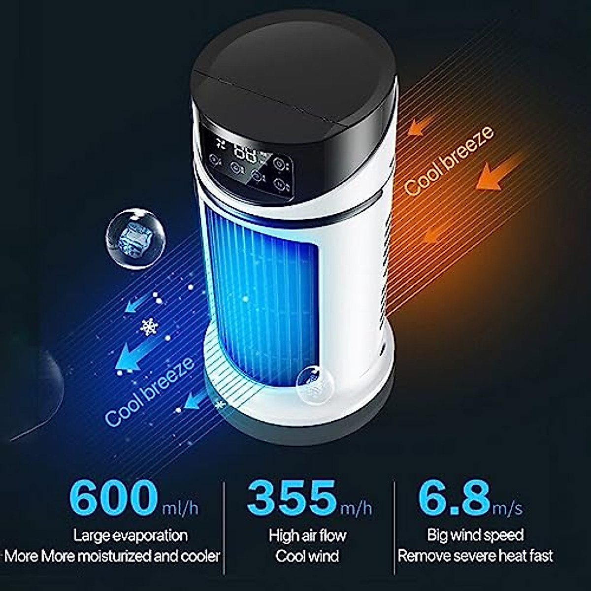 Portable Air Conditioners, Mini Air Conditioner, Evaporative Air Cooler, Rechargeable 6 Speeds 6h Timer for Bedroom Office Camping