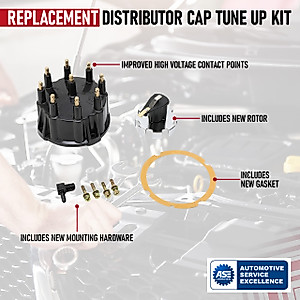 Replacement Distributor Cap Tune Up Kit - Compatible with Mercruiser GM V8 Engines with Thunderbolt IV, V HEI Ignition System - Replaces Parts 187523, 805759Q3, 805759T3 - Rotor, Cap, Gasket