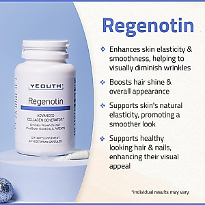 YEOUTH Regenotin Collagen Support for Skin, Nails, Hair, and Joints, Vegetarian Dietary Supplements for Men and Women, 60 Capsules