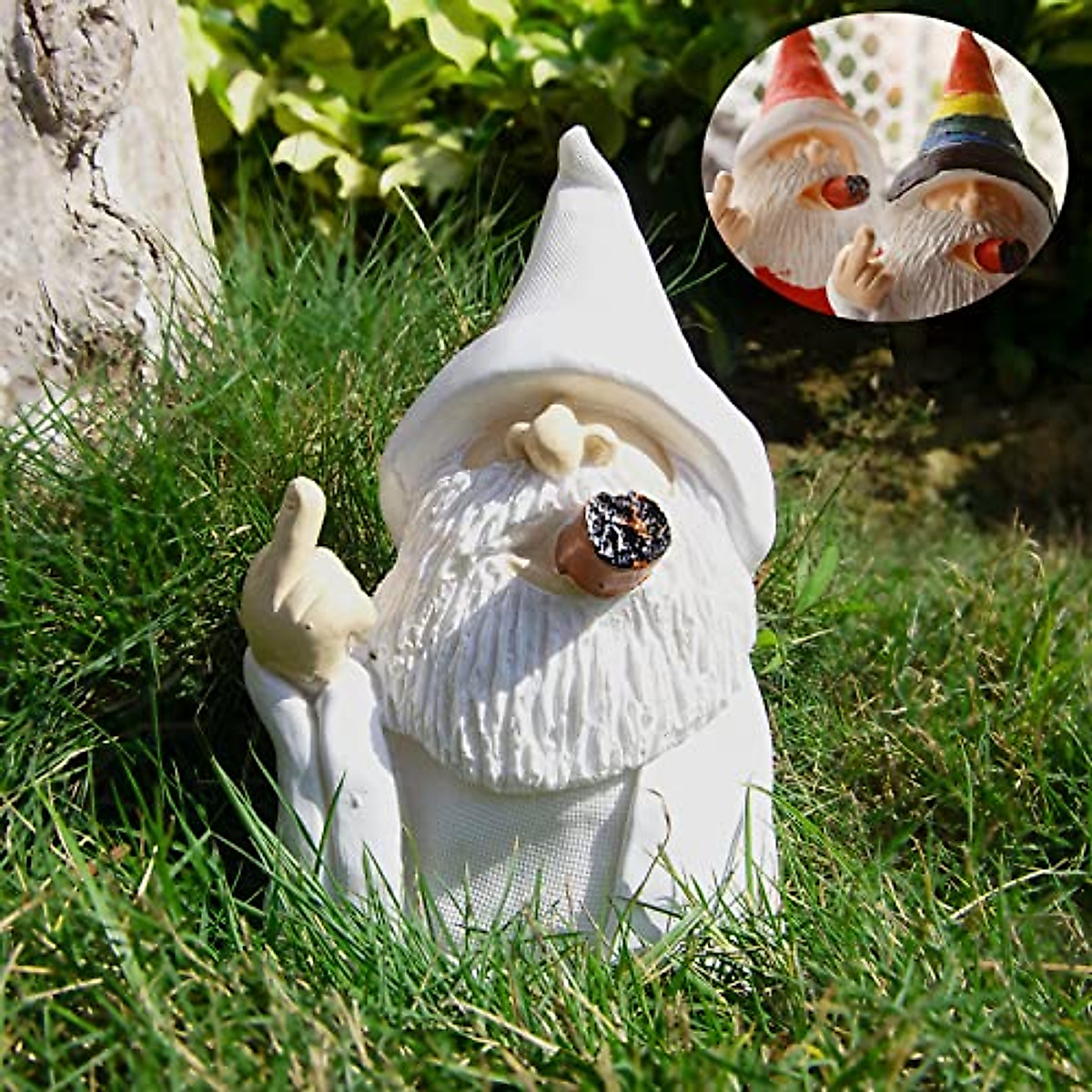 Funny Naughty Gnomes ,Christmas Decorations,Middle Finger Smoking Wizard Gnome Paint Your Own 6.29 in Garden Lawn Gnome Yard Gnomes Figurine for Garden Decorations