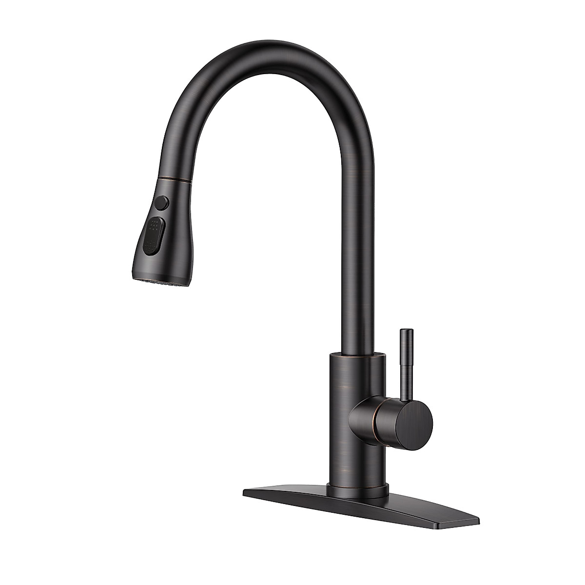 FORIOUS Kitchen Faucet with Pull Down Sprayer, High Arc Single Handle Kitchen Sink Faucet with Deck Plate, Commercial Modern rv Stainless Steel Kitchen Faucets, Grifos De Cocina, Oil Rubbed Bronze