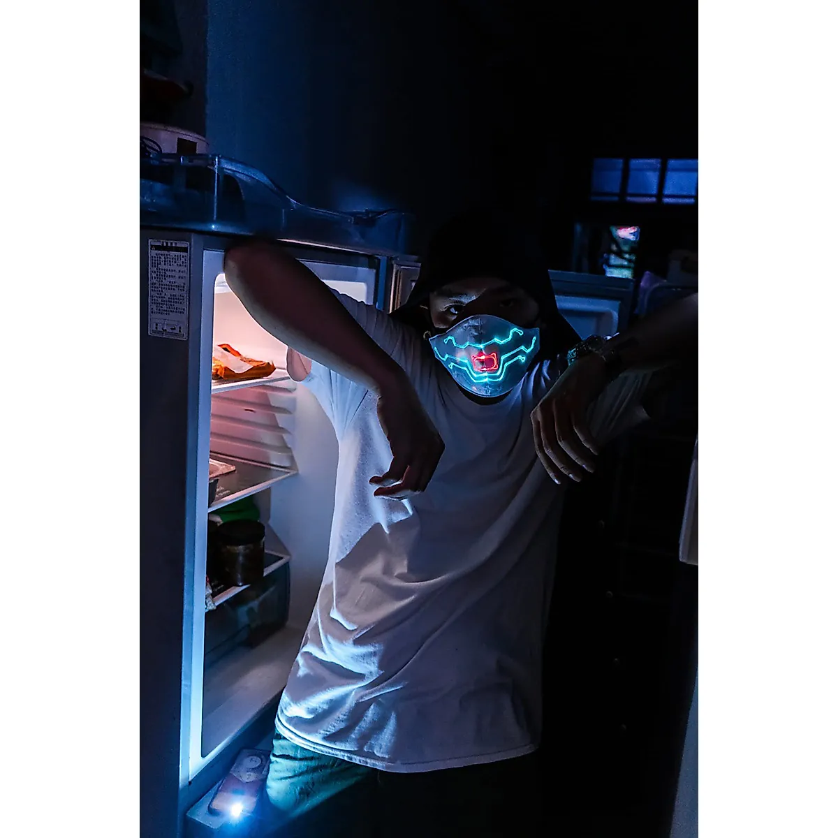 nezababy LED Cool Face Mask Anime Light Up Mask, Voice Activated USB Rechargeable Smart Mask for Halloween Party Christmas Carnival (White), 15 * 23cm