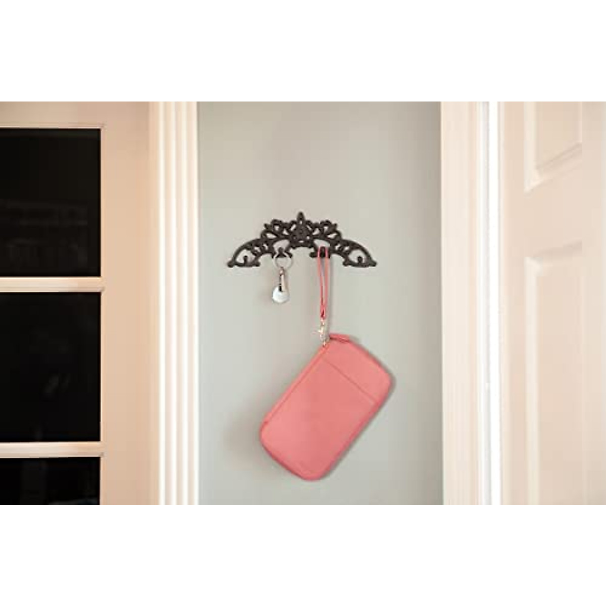 gasare, Decorative Hooks, Key Holder for Wall, Cast Iron Hooks, Wall Mount Screws and Anchors, 12 x 4 ½ Inches, Brown, 1 Unit