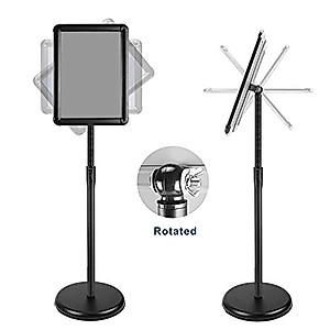 JIUYE 8.5x11Inch Floor Standing Sign Holder,Height Adjustable Pedestal Poster Sign Stand,360° Swivel Front Snap Open Poster Frame for Displaying Notice/Sign/Advertisement,Black