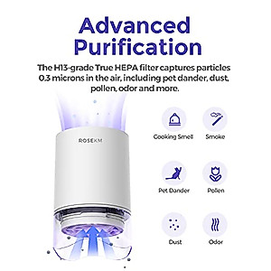 ROSEKM Small Air Purifier for Home Bedroom, Personal Desk Mini Air Purifier, Room Hepa Air Purifier Fresheners Cleaner for Pets, Smoke, Desktop, Office (White)