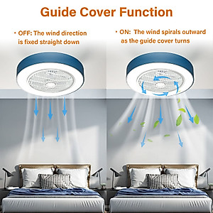 TC-Home Ceiling Fan with LED Light Invisible Blades 22 inches Morden Blue Lighting Color Changing Close to Ceiling Chandelier Fan