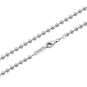 VENICEBEE® Best Sterling Silver Solid 925 Ball Chain Dog-Tag Military ID Necklace 24" Long 3MM Wide + Velvet Pouch, Polishing Cloth - HYPOALLERGENIC LEAD-FREE NICKEL-FREE METAL