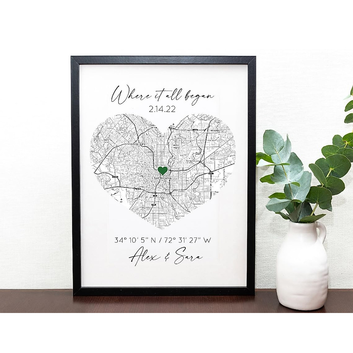 Green Homes's Where We Met Map, Personalized Couples Gift, Custom Map, Boyfriend Gift, First Date Memory Map, Black and White Map, Where It Began Map, Gift for Him, Gift for Her