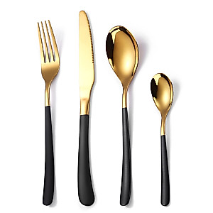 OriGlam Silverware Set, Flatware Cutlery Set, Stainless Steel Kitchen Utensils Set Tableware, Cutlery Set for Home and Restaurant (Pink & Gold)