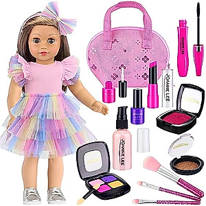 ZITA ELEMENT 14 Pcs 18 Inch Girl Doll Accessories and Makeup Set Includes Doll Dress with Makeup Stuff for 18 Inch Girl Doll My Our Life Journey Generation Girl Doll Accessories