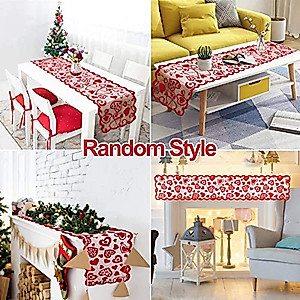 Valentines Table Runner Red Heart Print Valentines Day Decorations 13x72 inches Lace Love Table Runner for Home Wedding Party Valentines Day Table Decorations Long Line for Dinner(Random Style)