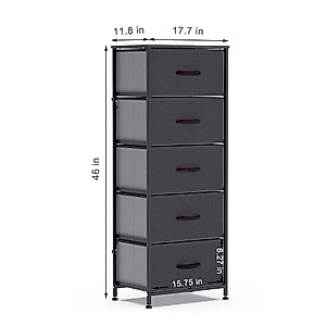 DHMAKER Fabric Dresser for Bedroom, Vertical Dresser with 5 Drawers, Storage Tower with Fabric Organizer, Tall Dresser, Dresser & Chests of Drawers for Closet, Nursery Hallway, Dark Indigo