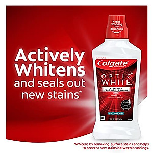 Colgate Optic White Whitening Mouthwash, 2% Hydrogen Peroxide, Fresh Mint, 32 Ounce, 3 Pack (Packaging May Vary)