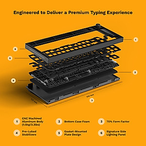 Glorious Gaming GMMK PRO 75% - Modular Mechanical Gaming Keyboard, TKL Size, 1.5kg Frame, Fox Switches, Fully Customizable, Coiled Cable, Wrist Rest, White PBT Keycaps, RGB, QWERTY - Black