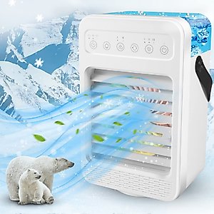 VIIMI Portable Air Conditioner, 6-IN-1 Evaporative Personal Air Cooler Humidifier with 4 Speeds 7 Colors Light, 70°Oscillation USB Quiet Air Cooler white