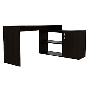 DUNTRKDU L Shaped Desk, 60 Inch Gaming Desk with Storage Shelves, Modern Computer Desk, Black, 45.9*59.6*30.1 Inches