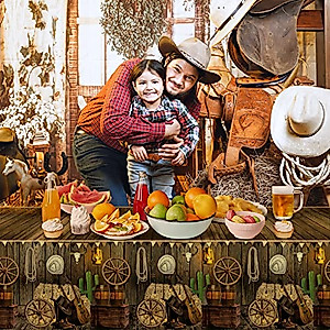 Western Cowboy Party Decorations Western Tablecloth Cowboy Party Table Cover Cowboy Theme Wild West Decor Plastic Wooden House Barn Door Tablecloth for Baby Shower Birthday Party Supplies(3 Pack)