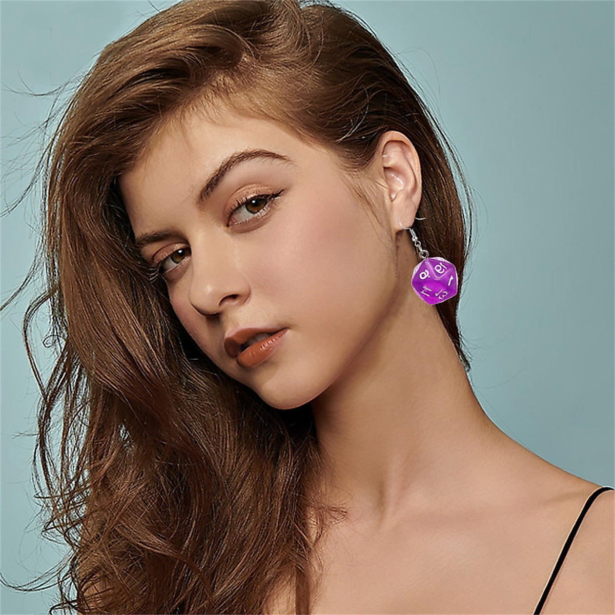 MALOYANVE 3D Dice Earrings for Women Creative Funny D20 Side Cubic Dice Geometric Dangle Drop Weird Earrings Aesthetic 80s Halloween Casino Costume Jewelry (Purple)