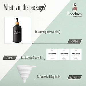 LOOCHICA Black Glass Kitchen Soap Dispenser, Detergent Dispenser or Dish Soap Dispenser for Kitchen Sink, Black Soap Dispenser, Modern Farmhouse Decor Dish Soap Pump for Kitchen Organization