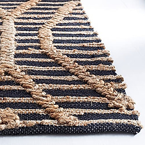 Safavieh Natural Fiber Collection 8' x 10' Black/Natural NF378Z Flat Weave Farmhouse Geometric Jute Area Rug