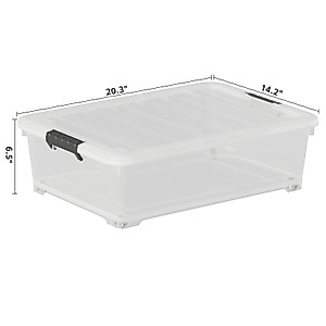 Rinboat 20 Quart Wheeled Underbed Storage Container, Clear Under Bed Storage Box, Plastic Underbed Storage Bin with Lid, 4 Packs