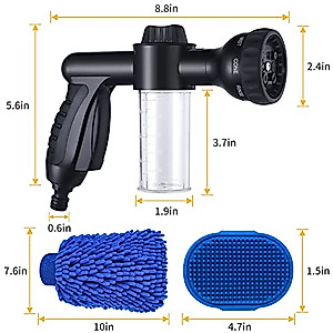 Garden Hose Nozzle, Hose Soap Sprayer Attachment, Car Wash Hose Sprayer With Soap Dispenser Bottle & Dog Rubber Comb Brush, Dog Bathing Sprayer for Pet Showering, Car Washing, Watering Plants, Patio
